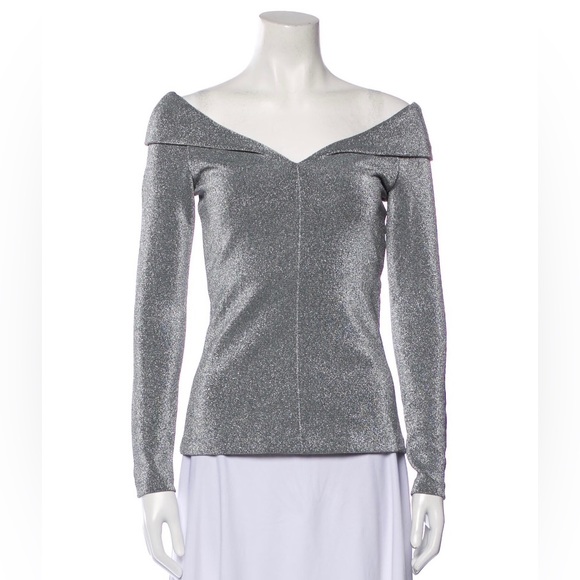 Rosetta Getty | Tops | Rosetta Getty Off The Shoulder Silver Glitter ...